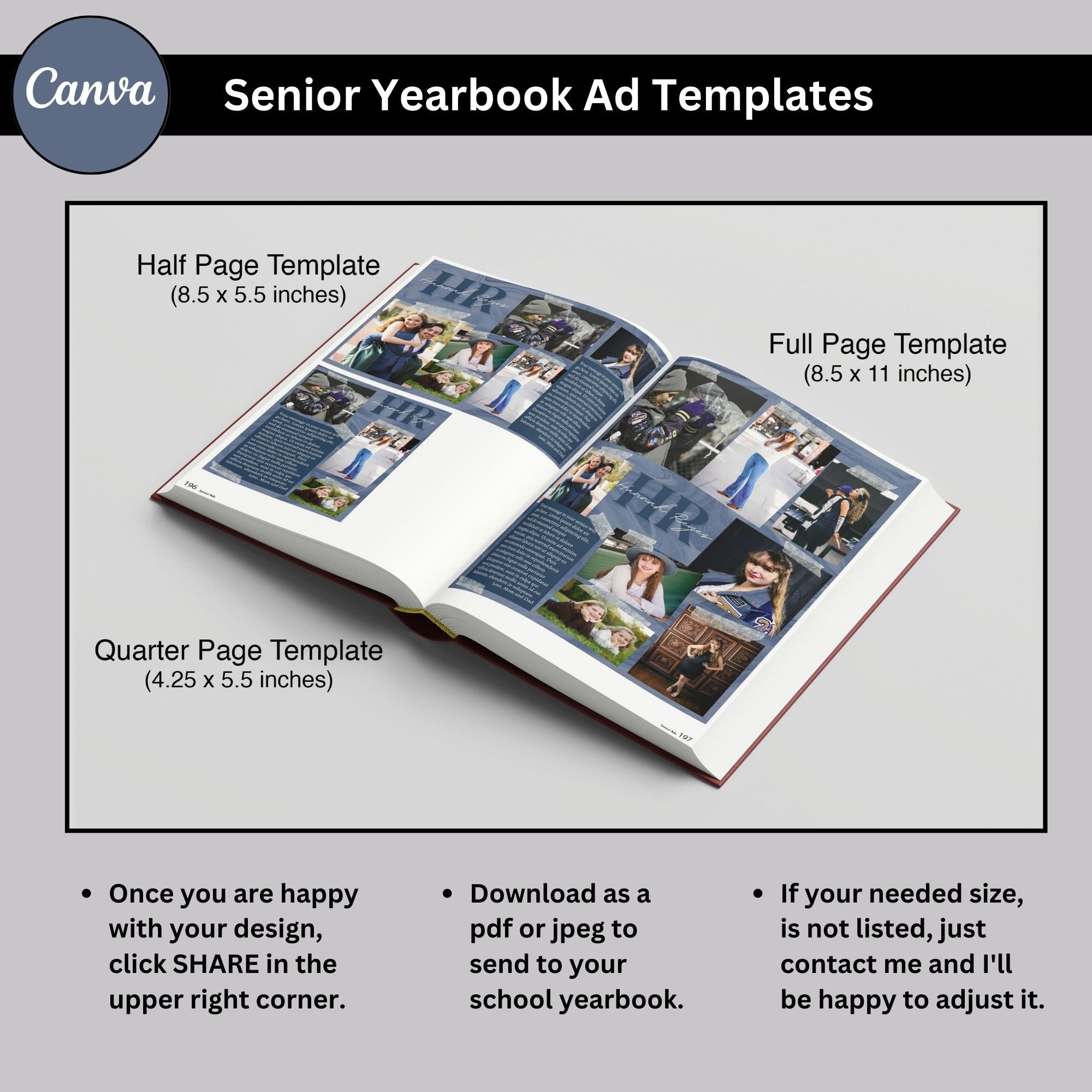 Template for Senior Yearbook or Program Ad - Full, Half, and Quarter ...