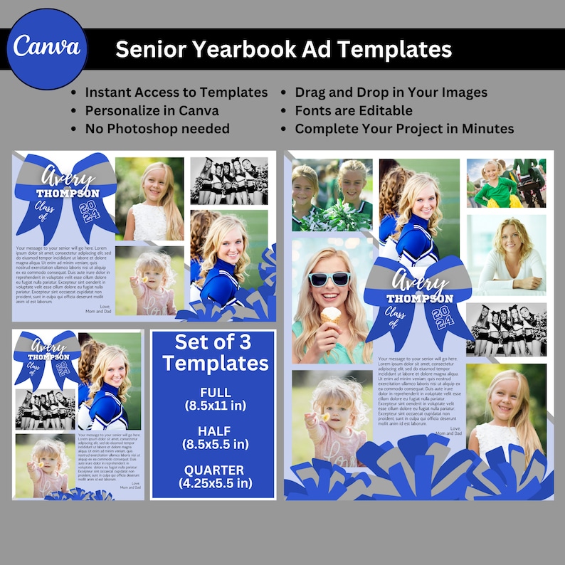 Sports Program or Senior Yearbook Ad Template: Blue Cheerleader Design ...
