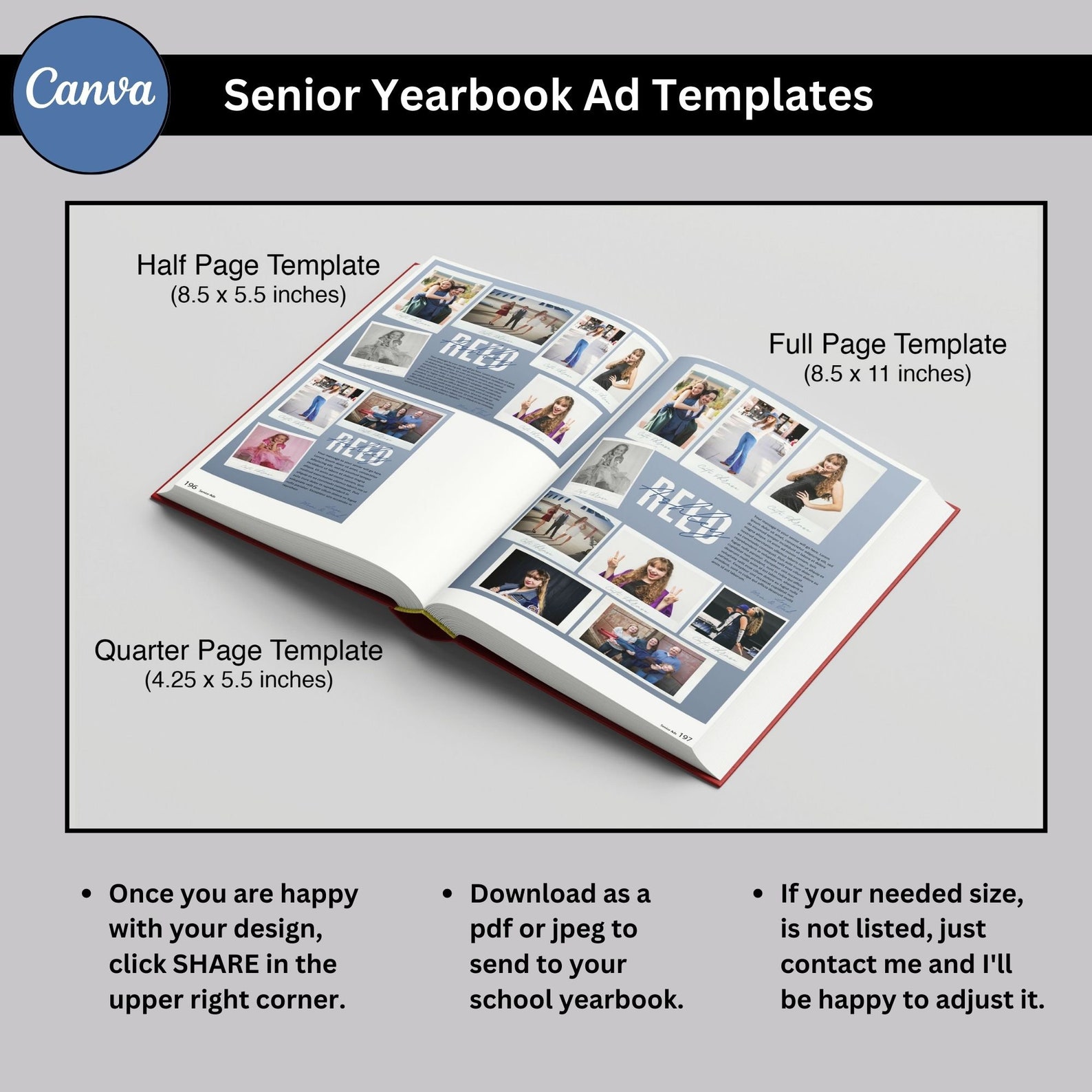 Template for Senior Yearbook or Program Ad - Full, Half, and Quarter ...