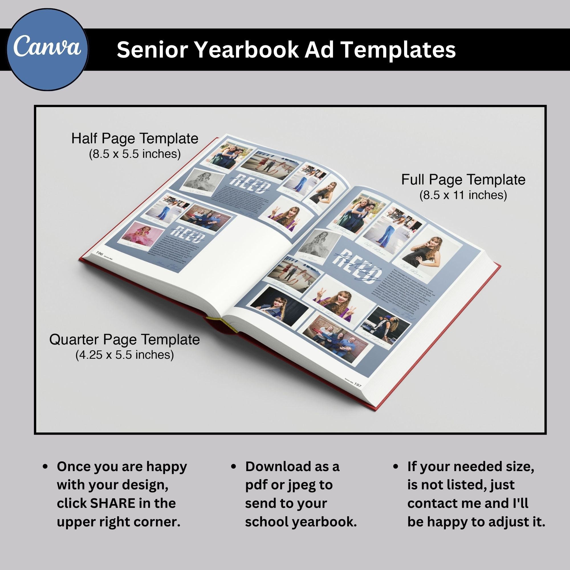 Template for Senior Yearbook or Program Ad - Full, Half, and Quarter ...