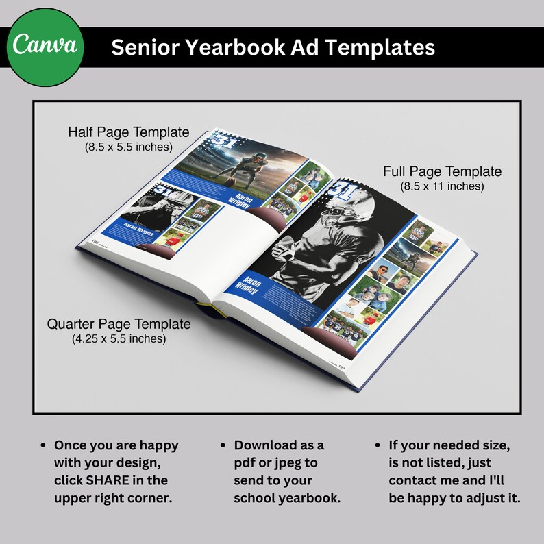 Template for Senior Yearbook or Program Ad - Full, Half, and Quarter ...