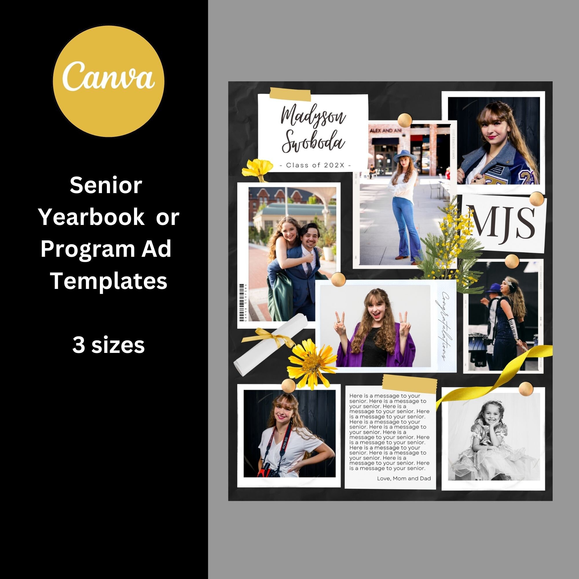 Template for Senior Yearbook or Program Ad - Full, Half, and Quarter ...