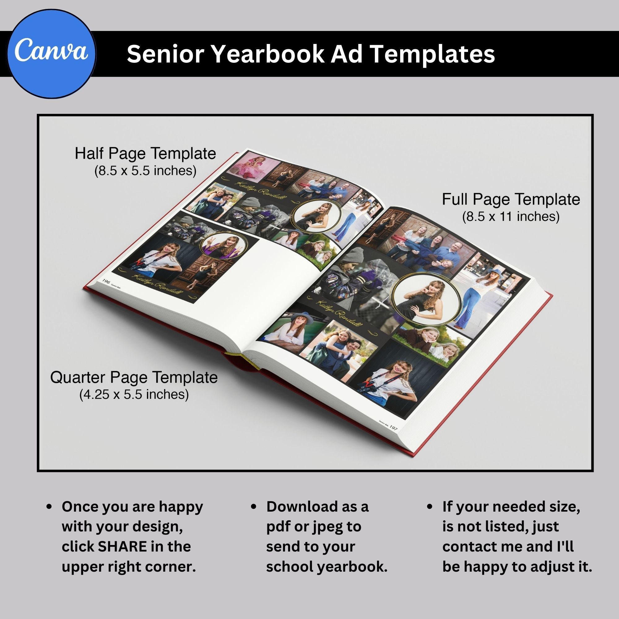 Template for Senior Yearbook or Program Ad - Full, Half, and Quarter ...
