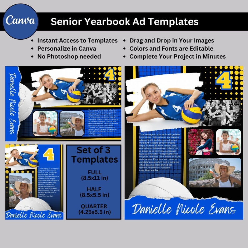 Template for Senior Yearbook or Program Ad - Full, Half, and Quarter ...