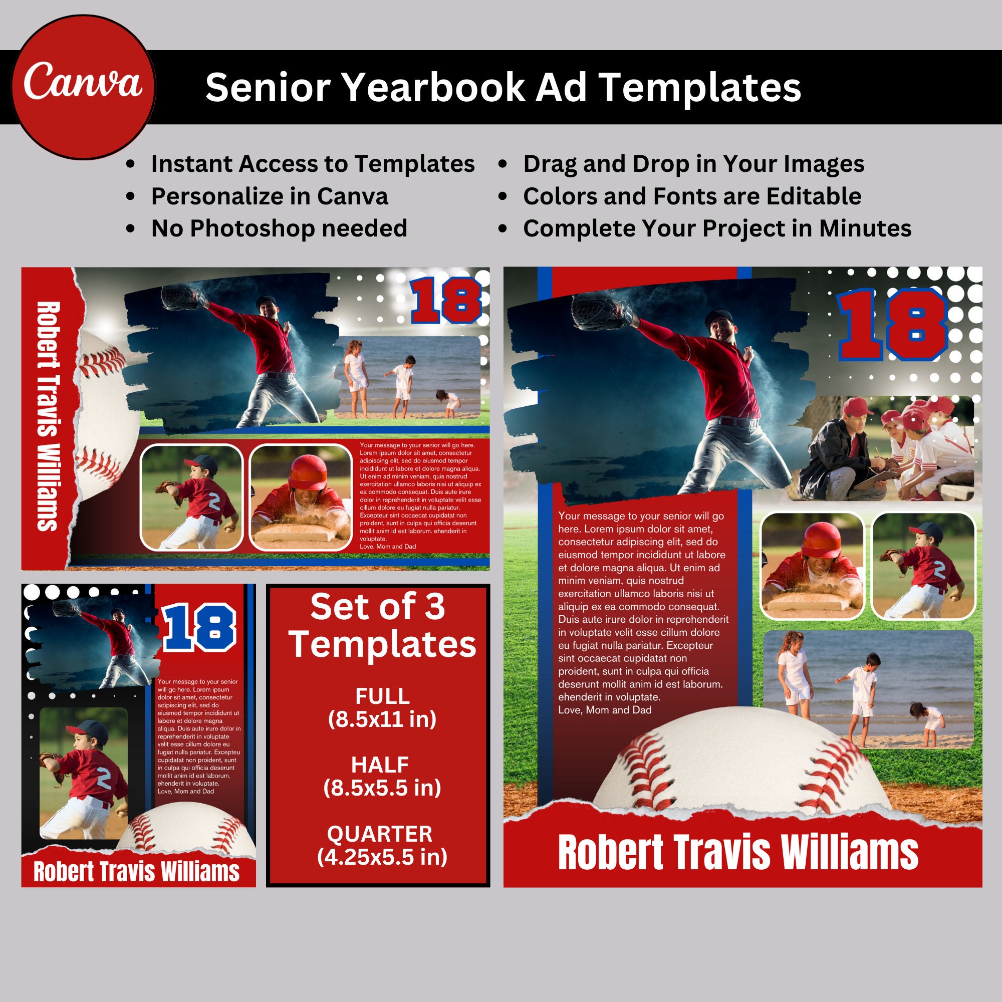 Baseball Sports Program or Senior Yearbook Ad Template: Customizable ...