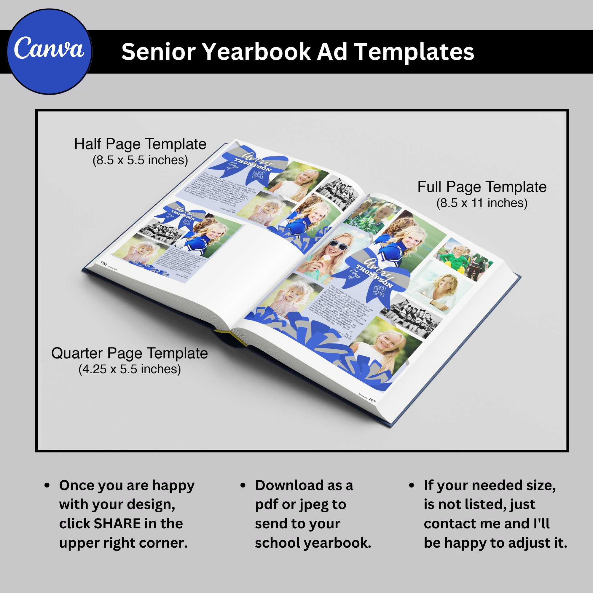 Sports Program or Senior Yearbook Ad Template: Blue Cheerleader Design ...