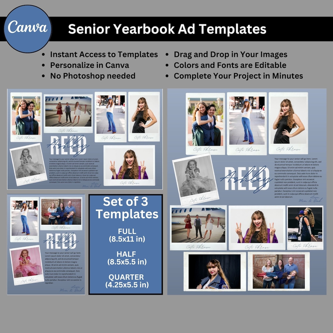 Template for Senior Yearbook or Program Ad - Full, Half, and Quarter ...