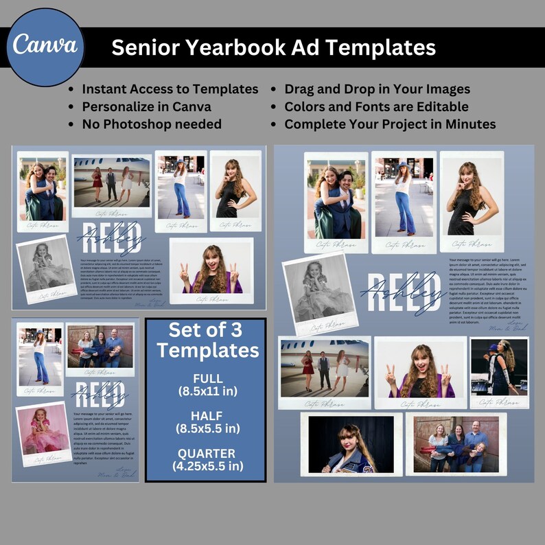 Template for Senior Yearbook or Program Ad - Full, Half, and Quarter ...