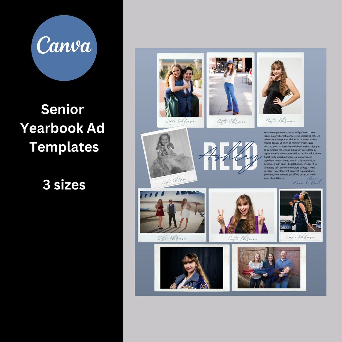 Template for Senior Yearbook or Program Ad - Full, Half, and Quarter ...