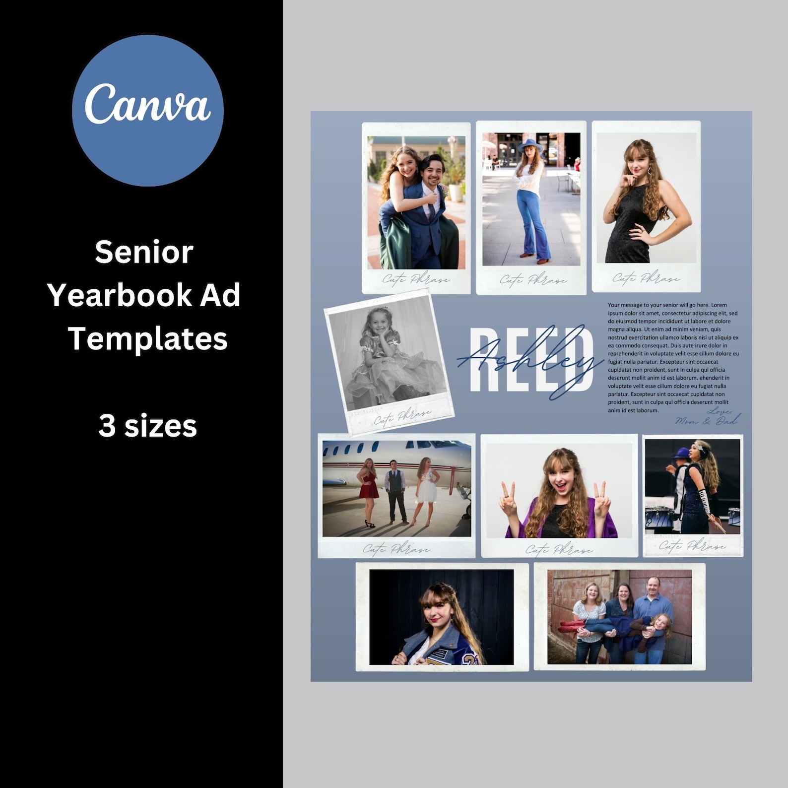 Template for Senior Yearbook or Program Ad - Full, Half, and Quarter ...
