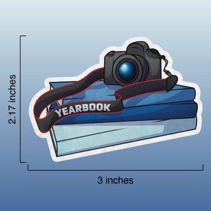 Yearbook Sticker - Camera on a Stack of Yearbooks - 3 Inches, High ...