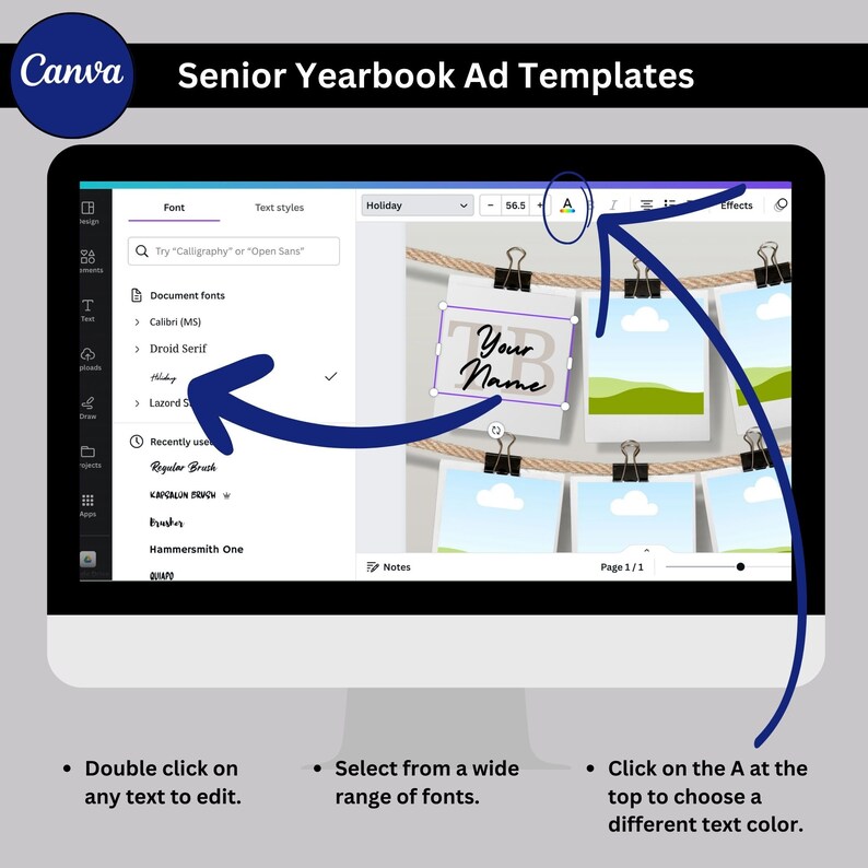 Template for Senior Yearbook or Program Ad - Full, Half, and Quarter ...