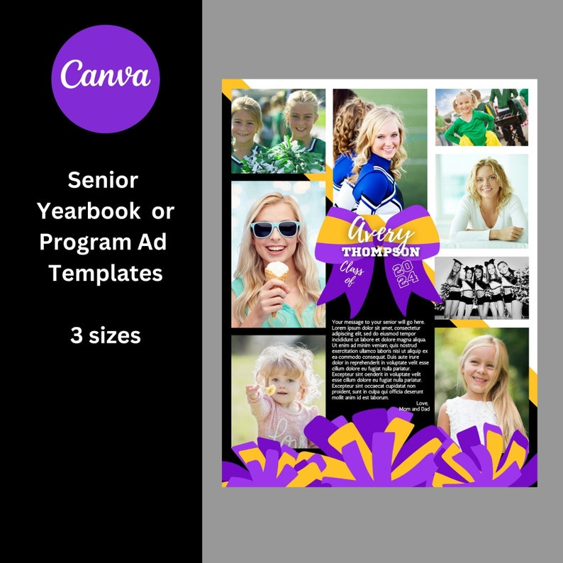 Template for Senior Yearbook or Program Ad Full, Half, and Quarter Page ...