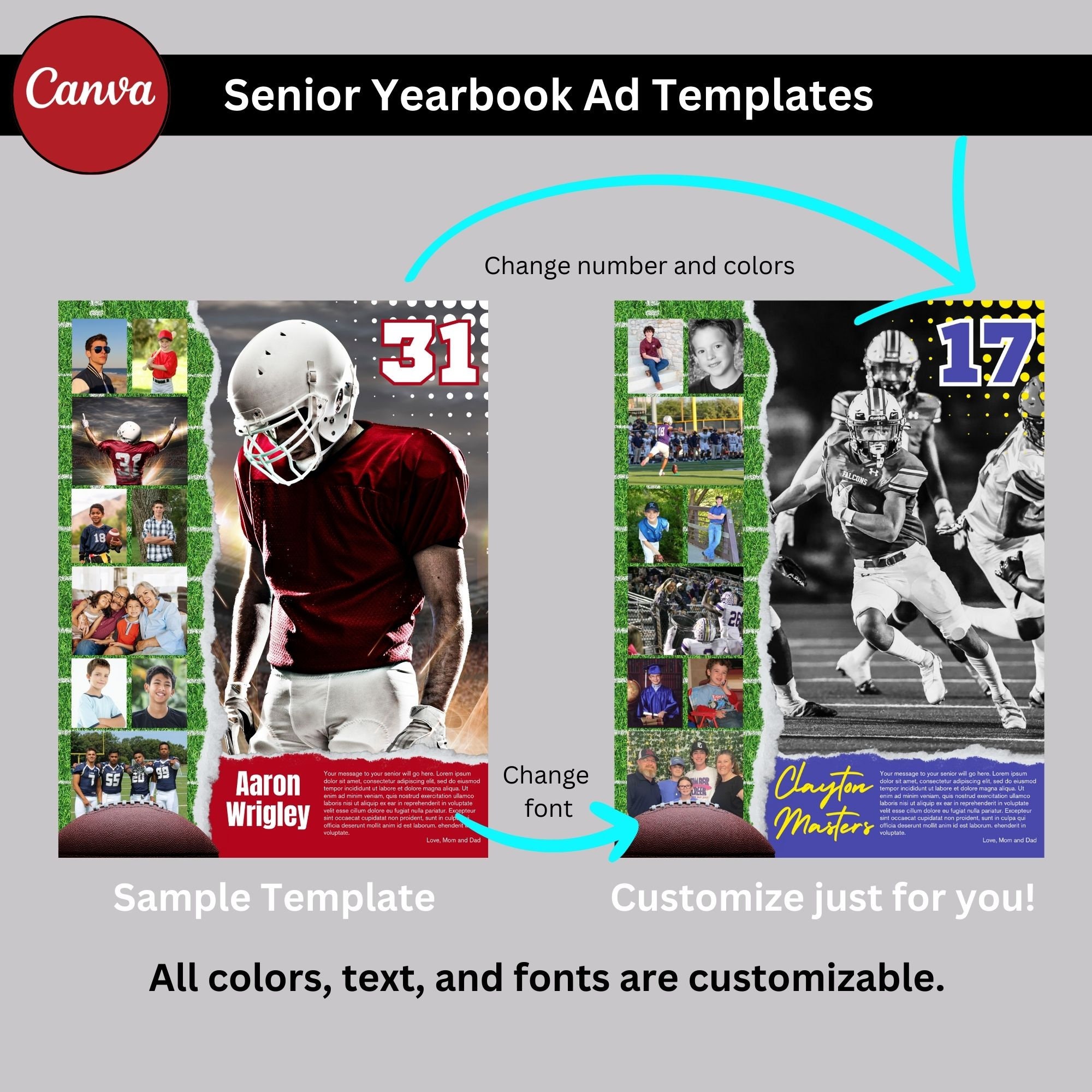 Football Sports Program or Senior Yearbook Ad Template: Customizable ...