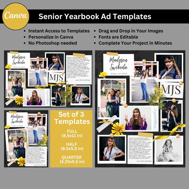 Template for Senior Yearbook or Program Ad - Full, Half, and Quarter ...