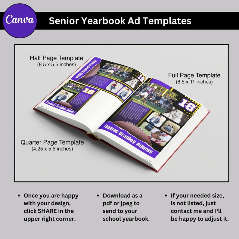 Football Sports Program or Senior Yearbook Ad Template: Customizable ...