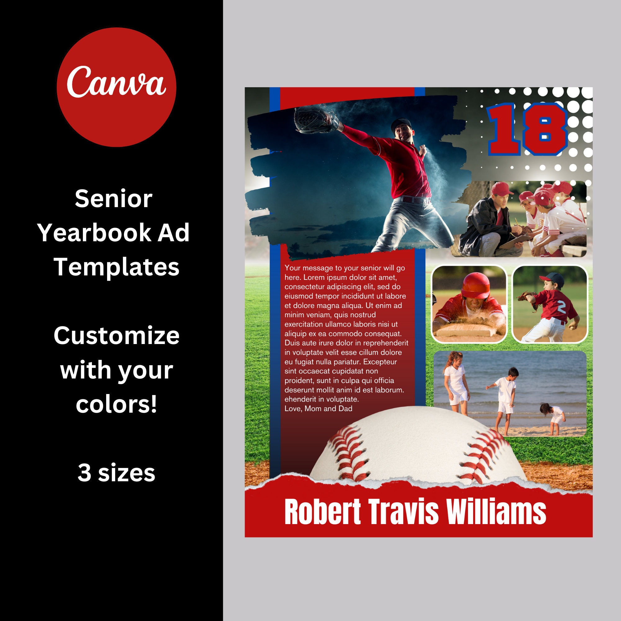Baseball Sports Program or Senior Yearbook Ad Template: Customizable ...