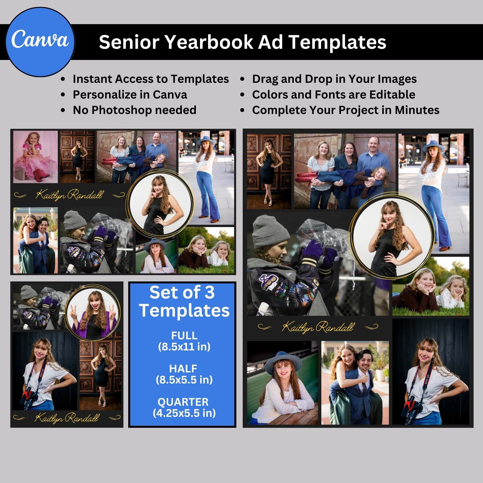 Template for Senior Yearbook or Program Ad - Full, Half, and Quarter ...