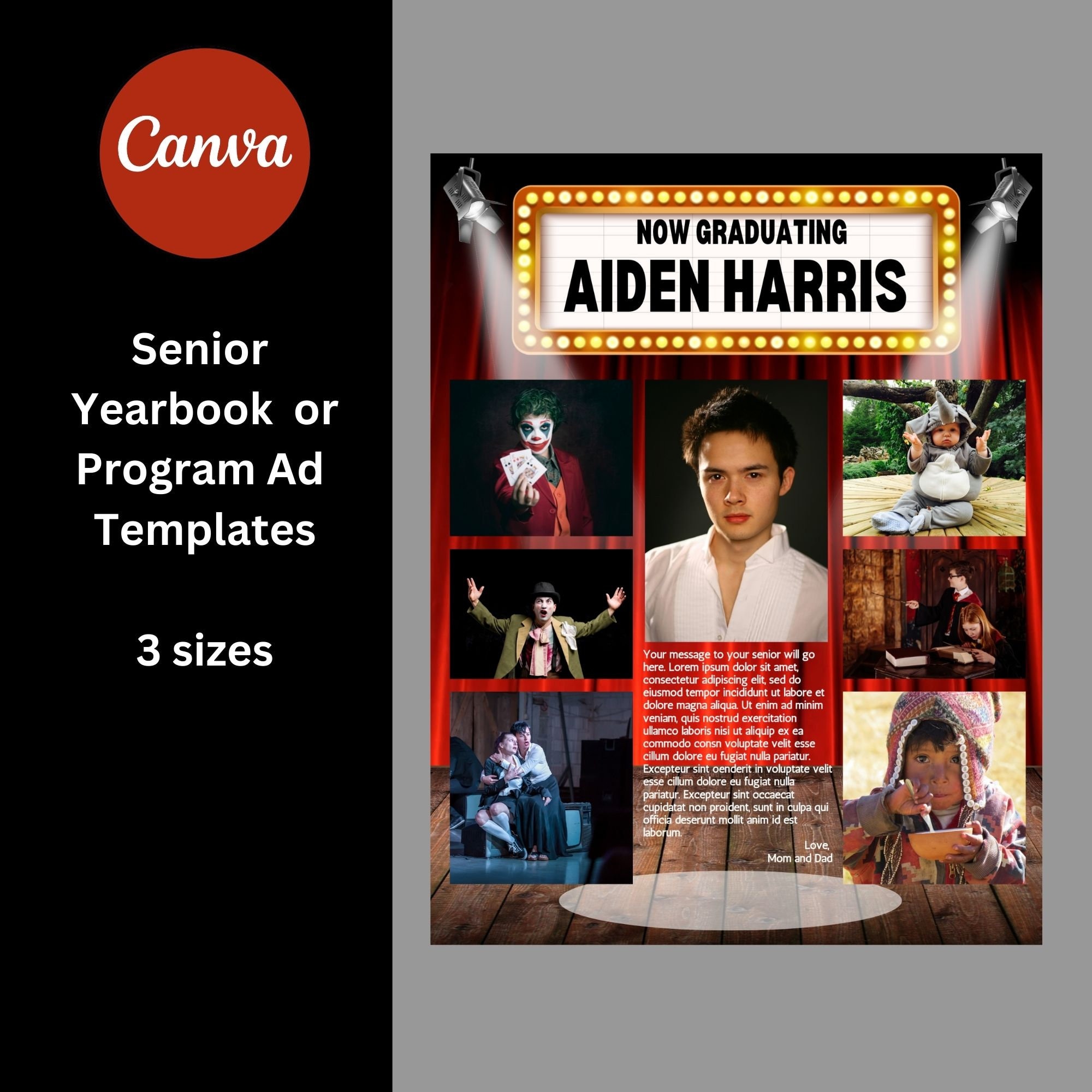 Template for Senior Yearbook or Program Ad Full, Half, and Quarter Page ...