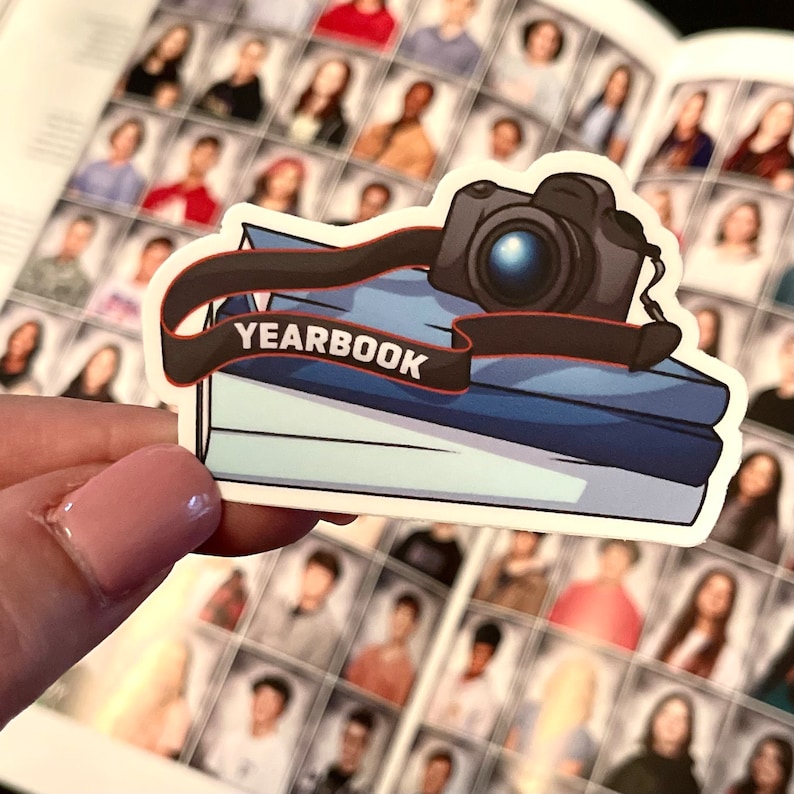 Yearbook Sticker - Camera on a Stack of Yearbooks - 3 Inches, High ...