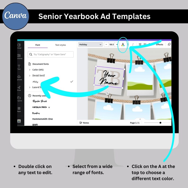 Template for Senior Yearbook or Program Ad - Full, Half, and Quarter ...