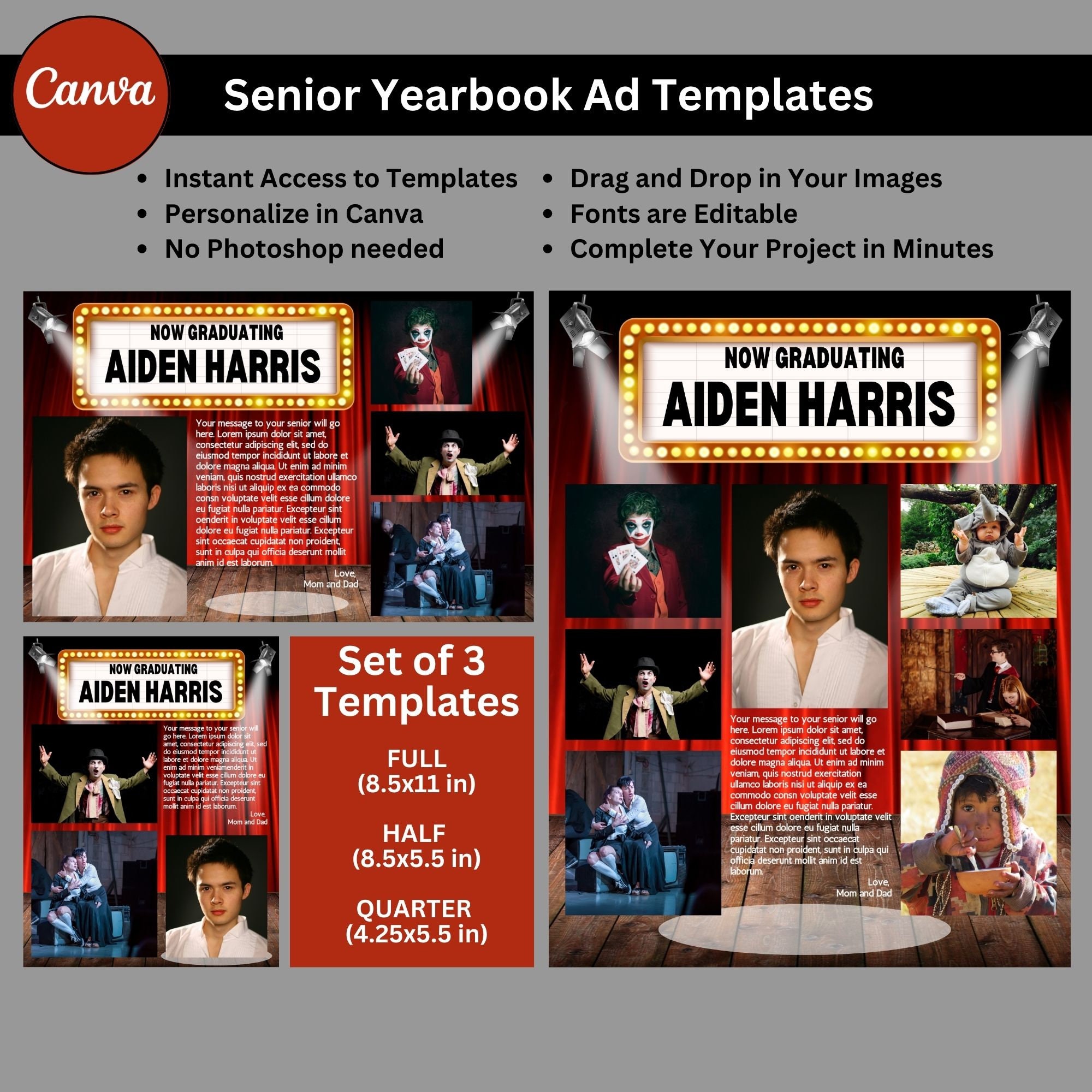 Template for Senior Yearbook or Program Ad Full, Half, and Quarter Page ...