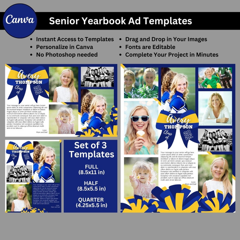 Template for Senior Yearbook or Program Ad - Full, Half, and Quarter ...