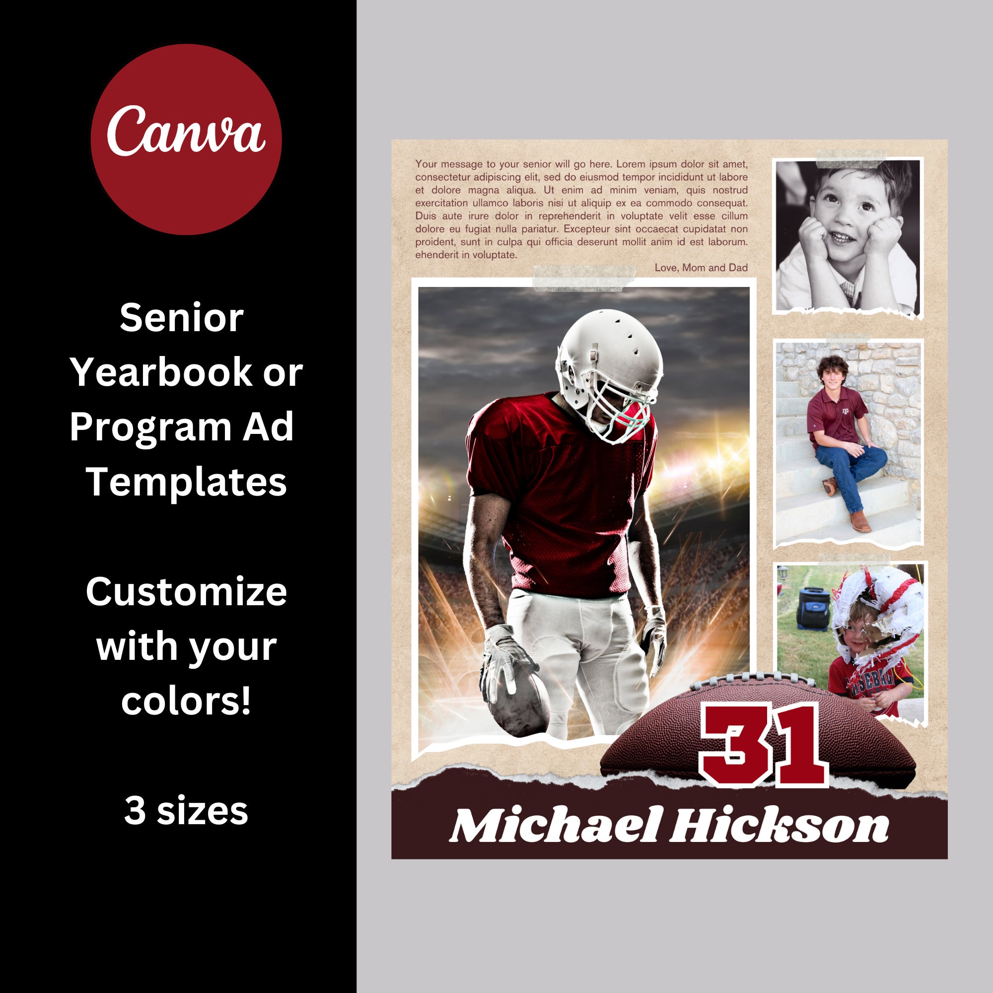 Template for Senior Yearbook or Program Ad Full, Half, and Quarter Page ...