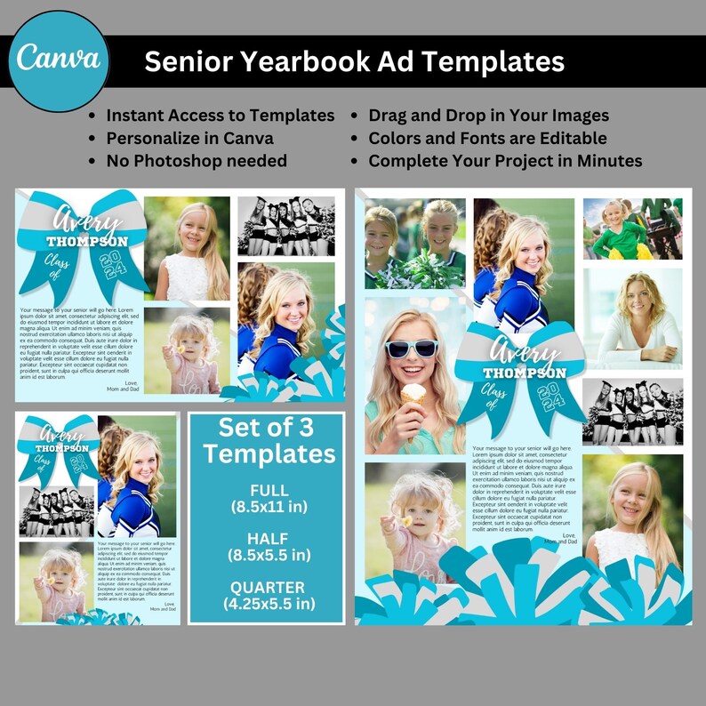 Sports Program or Senior Yearbook Ad Template: Teal Cheerleader Design ...