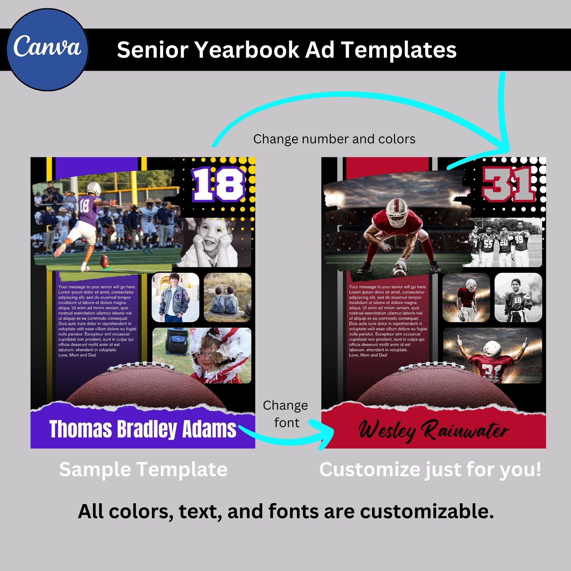 Template for Senior Yearbook or Program Ad - Full, Half, and Quarter ...