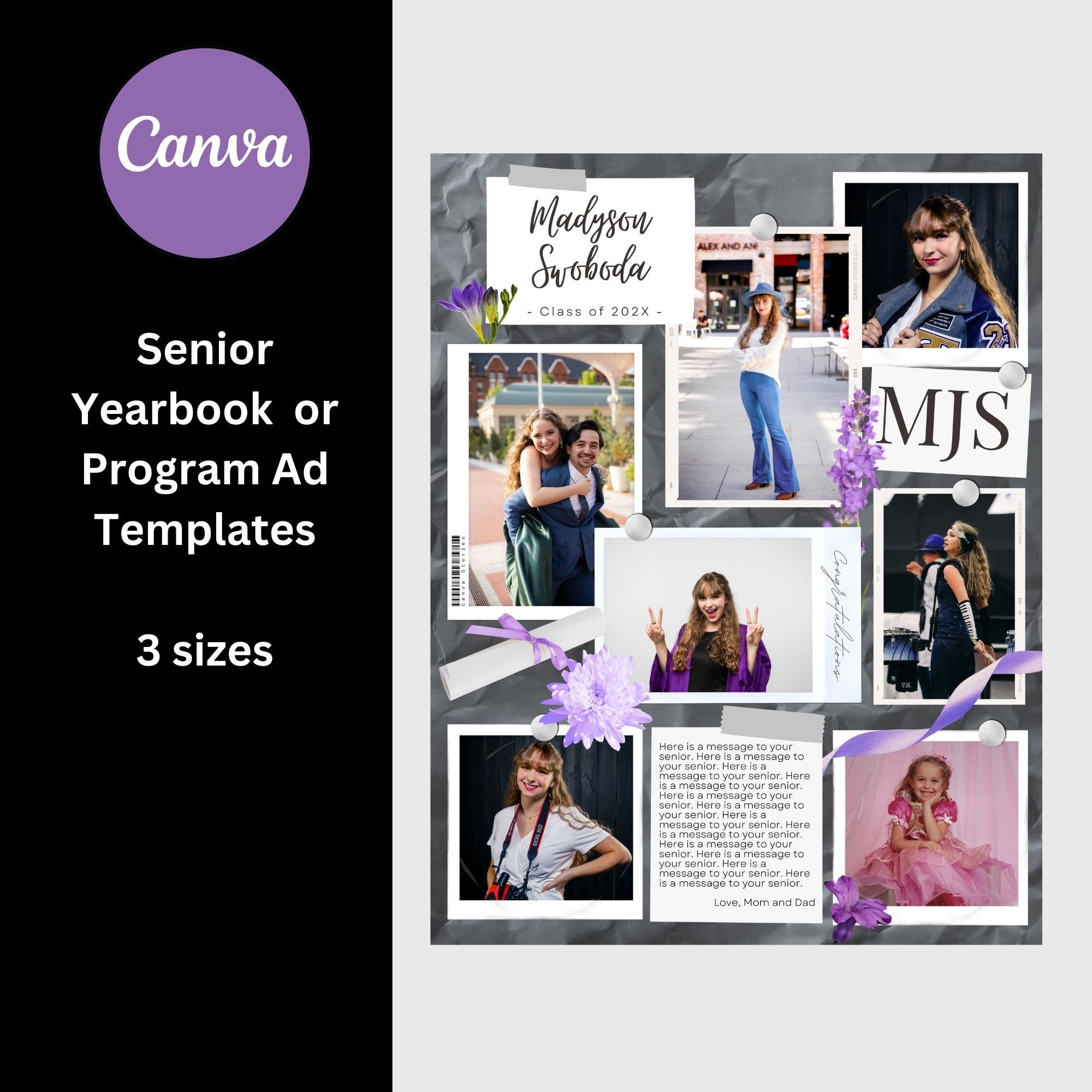 Template for Senior Yearbook or Program Ad - Full, Half, and Quarter ...