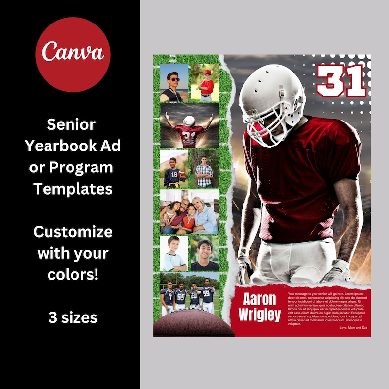 Football Sports Program or Senior Yearbook Ad Template: Customizable ...