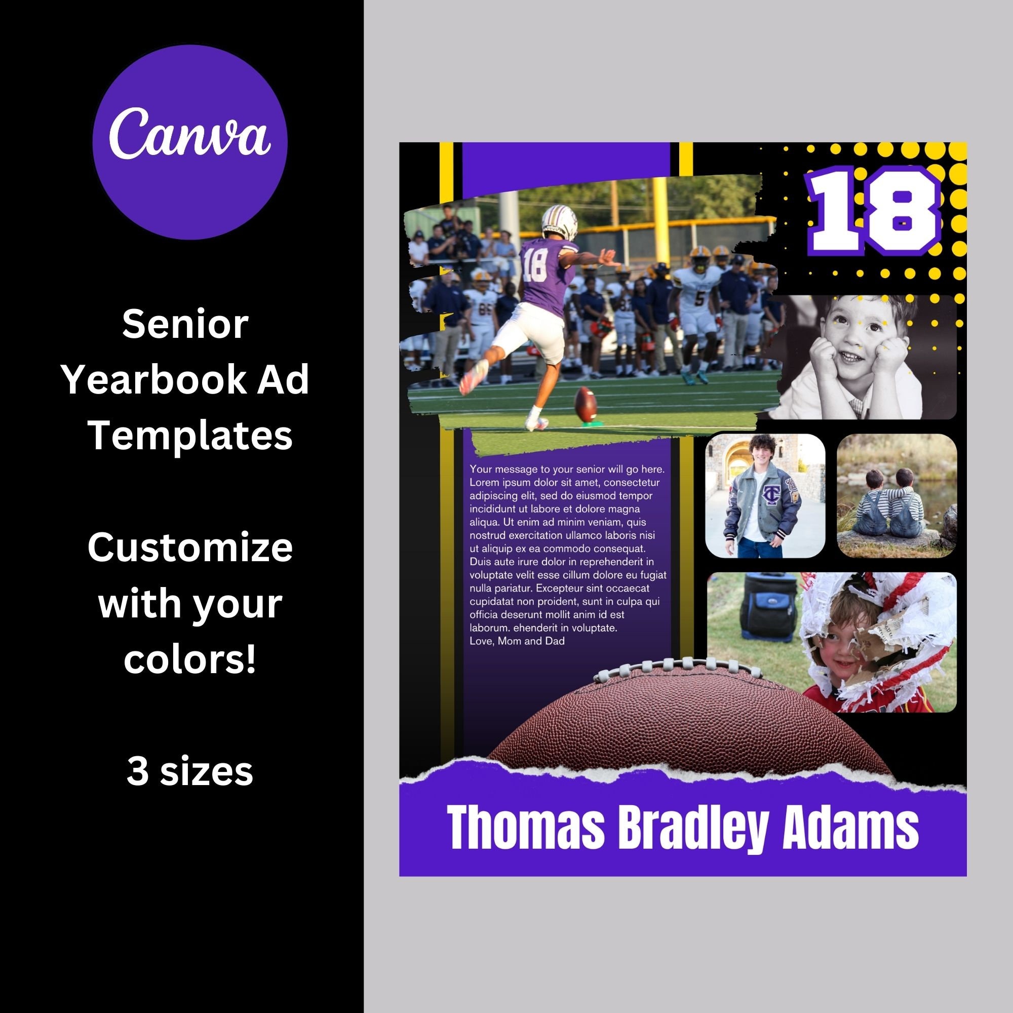 Football Sports Program or Senior Yearbook Ad Template: Customizable ...