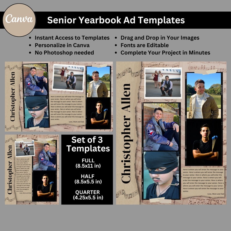 Senior Yearbook Ad Template: Music Theme, Canva (digital Download) - Etsy
