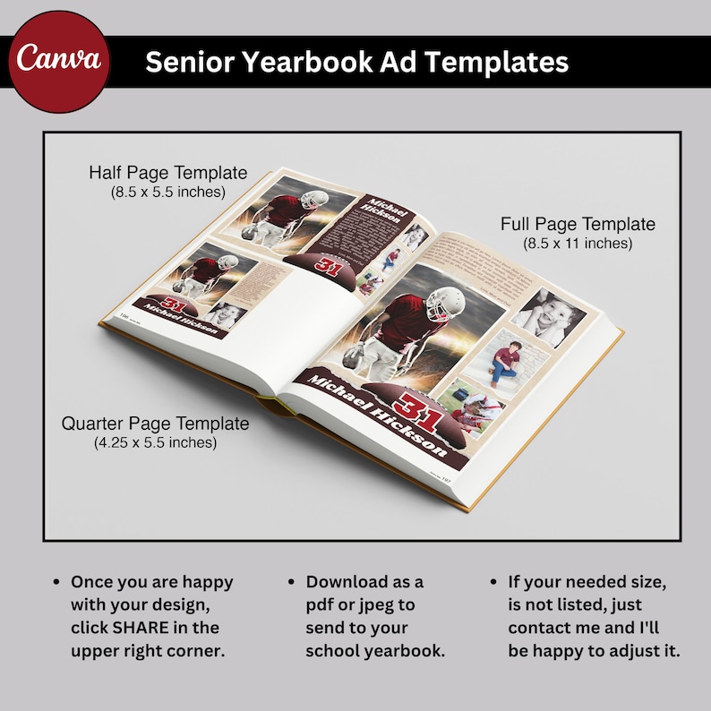 Senior Yearbook Ad Template: Customizable Football Design (canva, Full ...