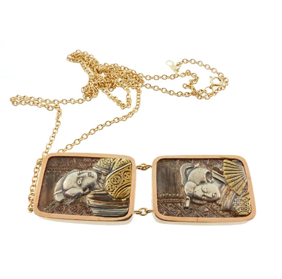 14K Gold & Japanese Mixed Metal Shakudo Pendant Necklace - Etsy