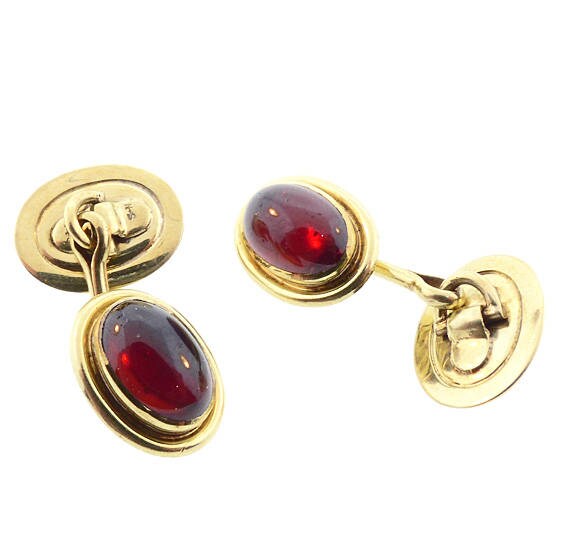 Sansbury & Nellis Art Deco 14K Gold Garnet Cufflinks