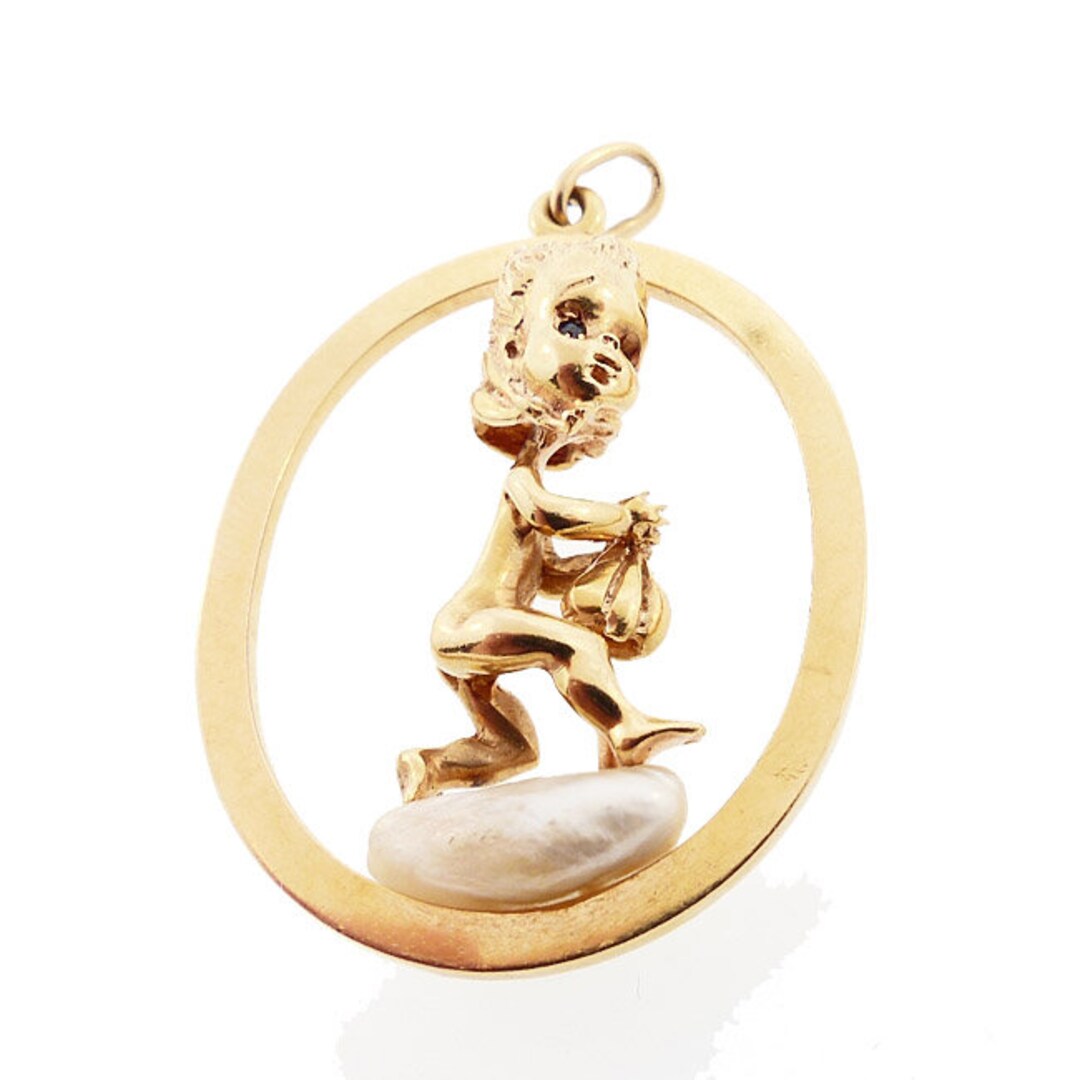 William Ruser 14K Gold Sapphire Pearl Thursday's Child Charm / Pendant ...