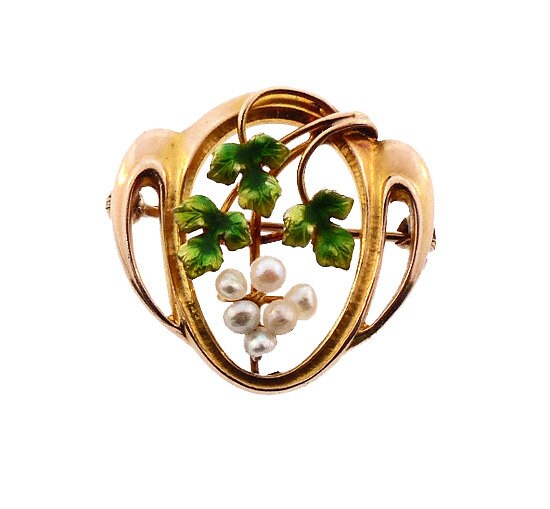 Art Nouveau 10K Gold, Enamel & Pearl Grape Cluster Pin - Etsy
