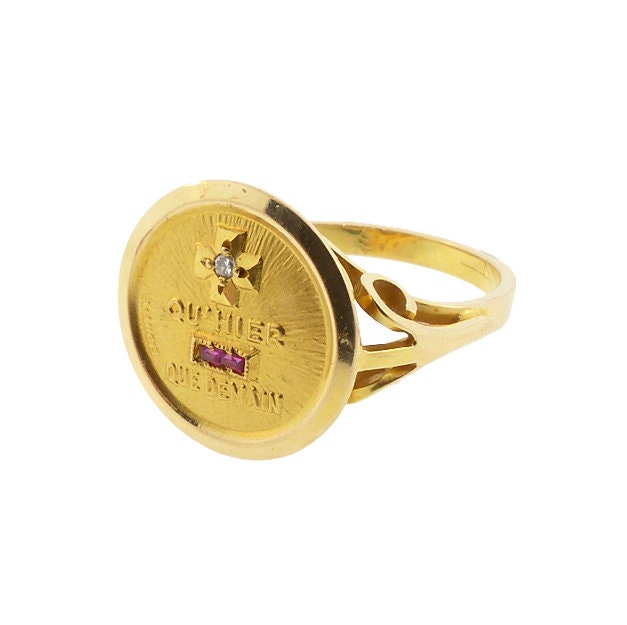 A Augis 18K Gold, Ruby & Diamond PLUS QU’HIER Love Token Ring