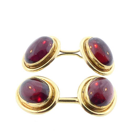 Sansbury & Nellis Art Deco 14K Gold Garnet Cufflinks
