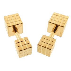 14K Gold Cube Barbell Cufflinks - Etsy