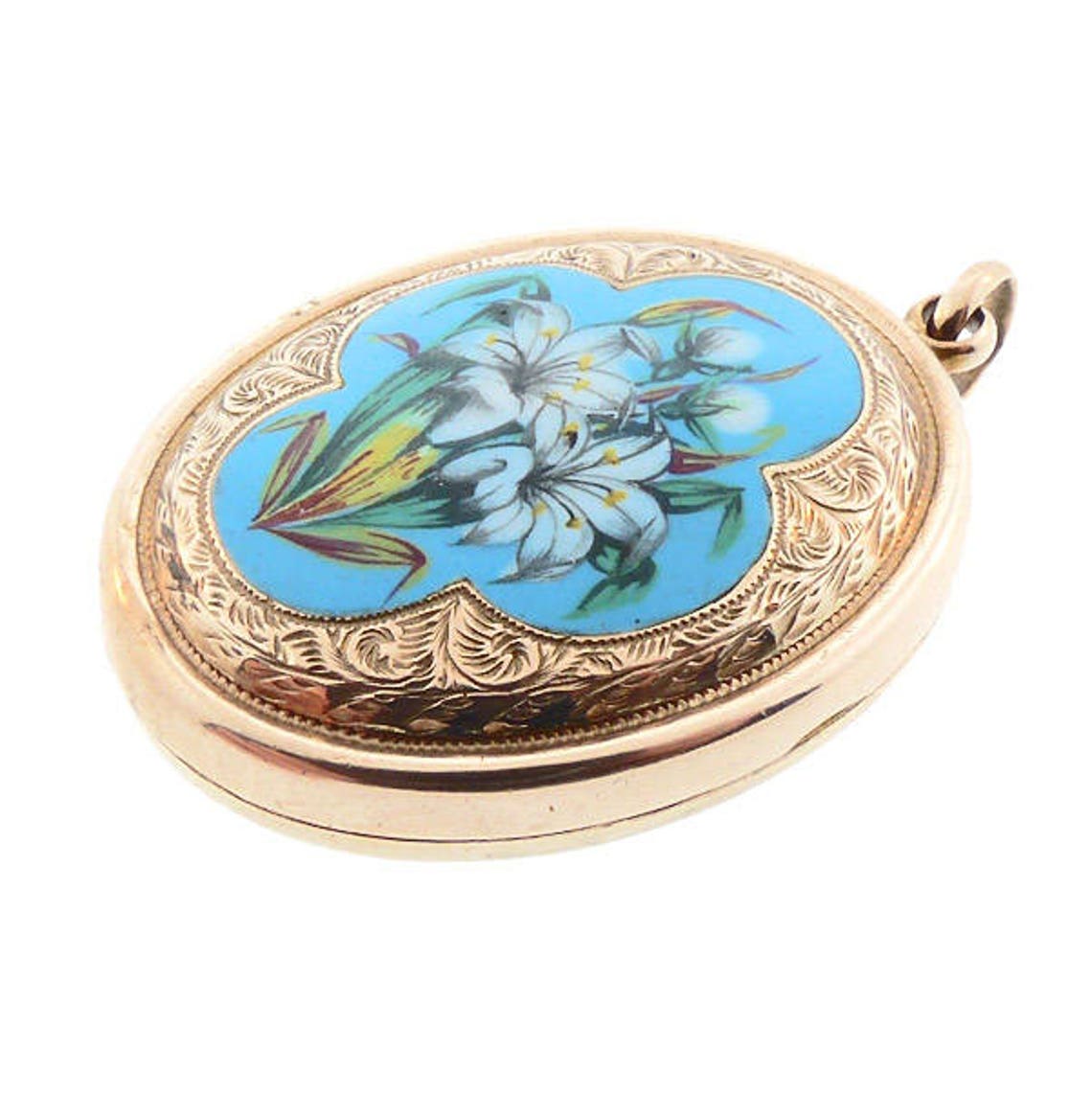 Victorian 10K Gold & Enamel Lily Flower Locket - Etsy