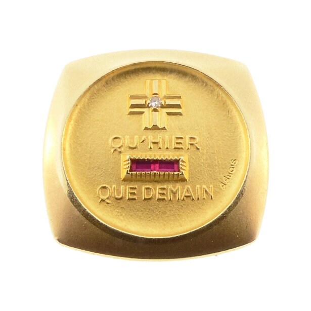 A. Augis French 18K Gold Diamond Ruby PLUS QU’HIER Love Token Pendant