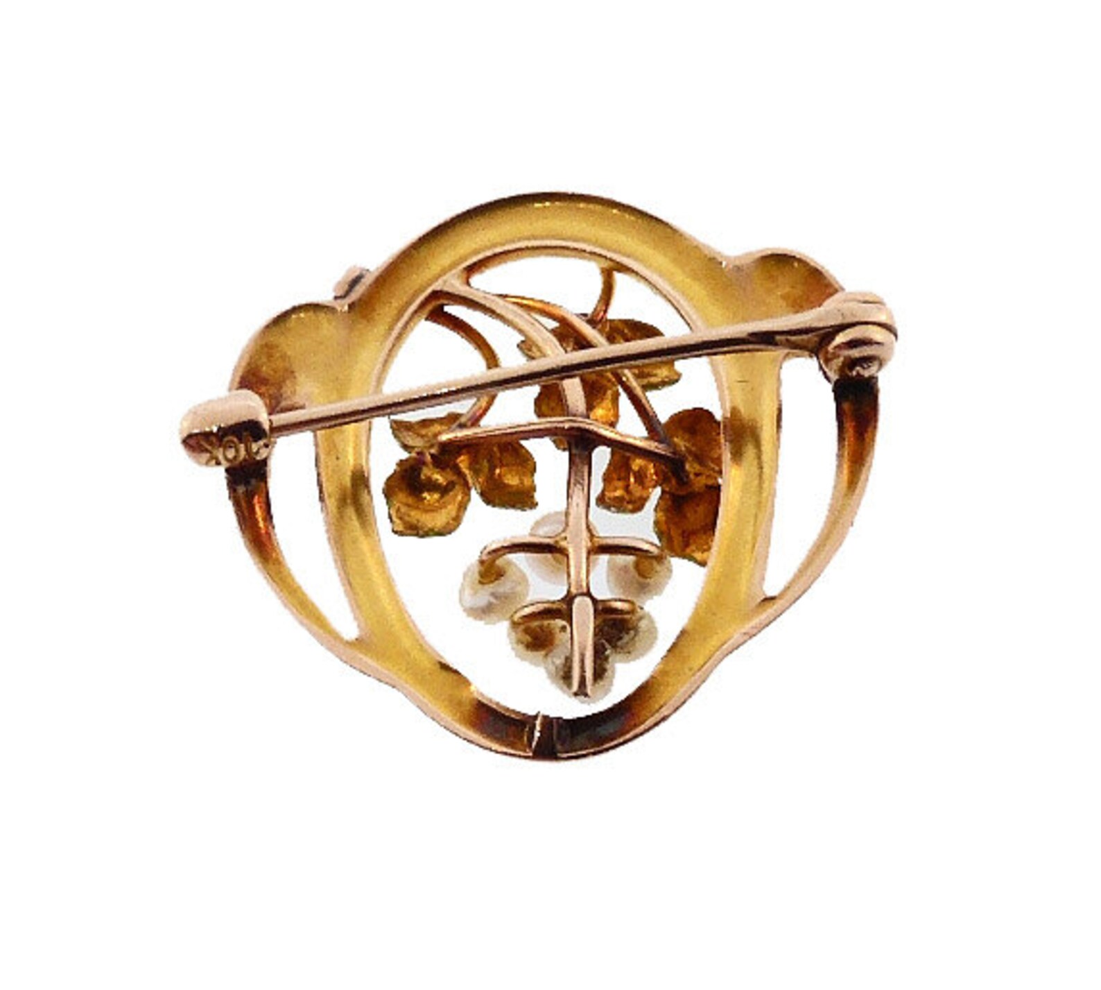Art Nouveau 10K Gold, Enamel & Pearl Grape Cluster Pin - Etsy