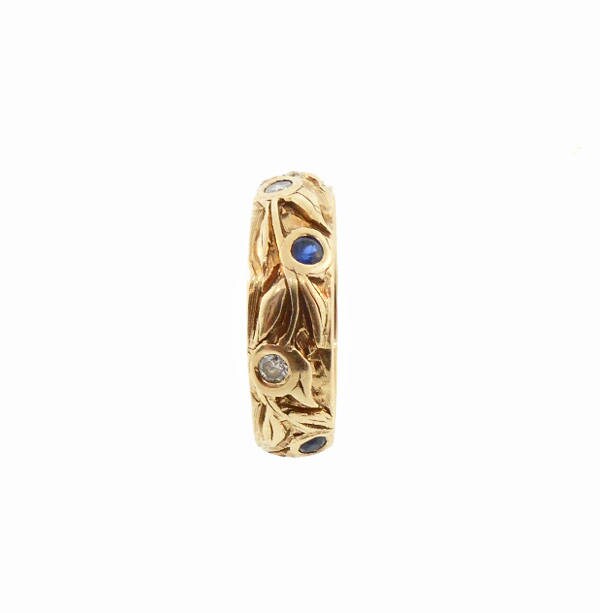 Art Nouveau 14K Gold, Diamond & Sapphire Gentleman's Wedding Band Art Nouveau 14K Gold, Diamond & Sapphire Gentleman's Wedding Band