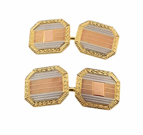 Edwardian 14K Yellow, White & Rose Gold Cufflinks