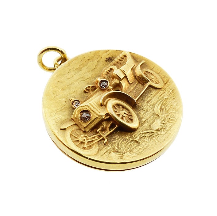 Art Nouveau 14K Gold & Diamond Ford Model B Automobile Locket Art Nouveau 14K Gold & Diamond Ford Model B Automobile Locket