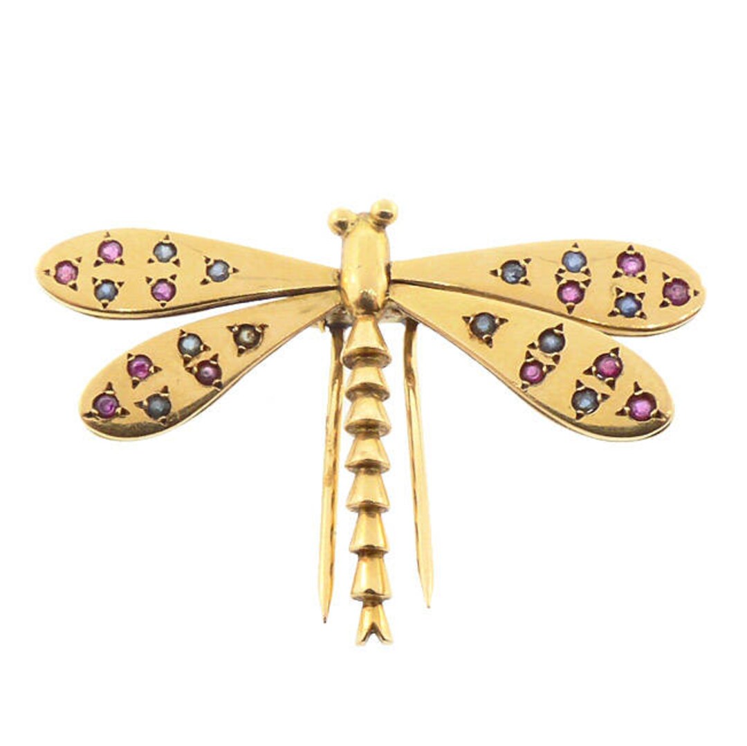 Retro 18K Gold, Ruby & Sapphire Dragonfly Insect Brooch - Etsy