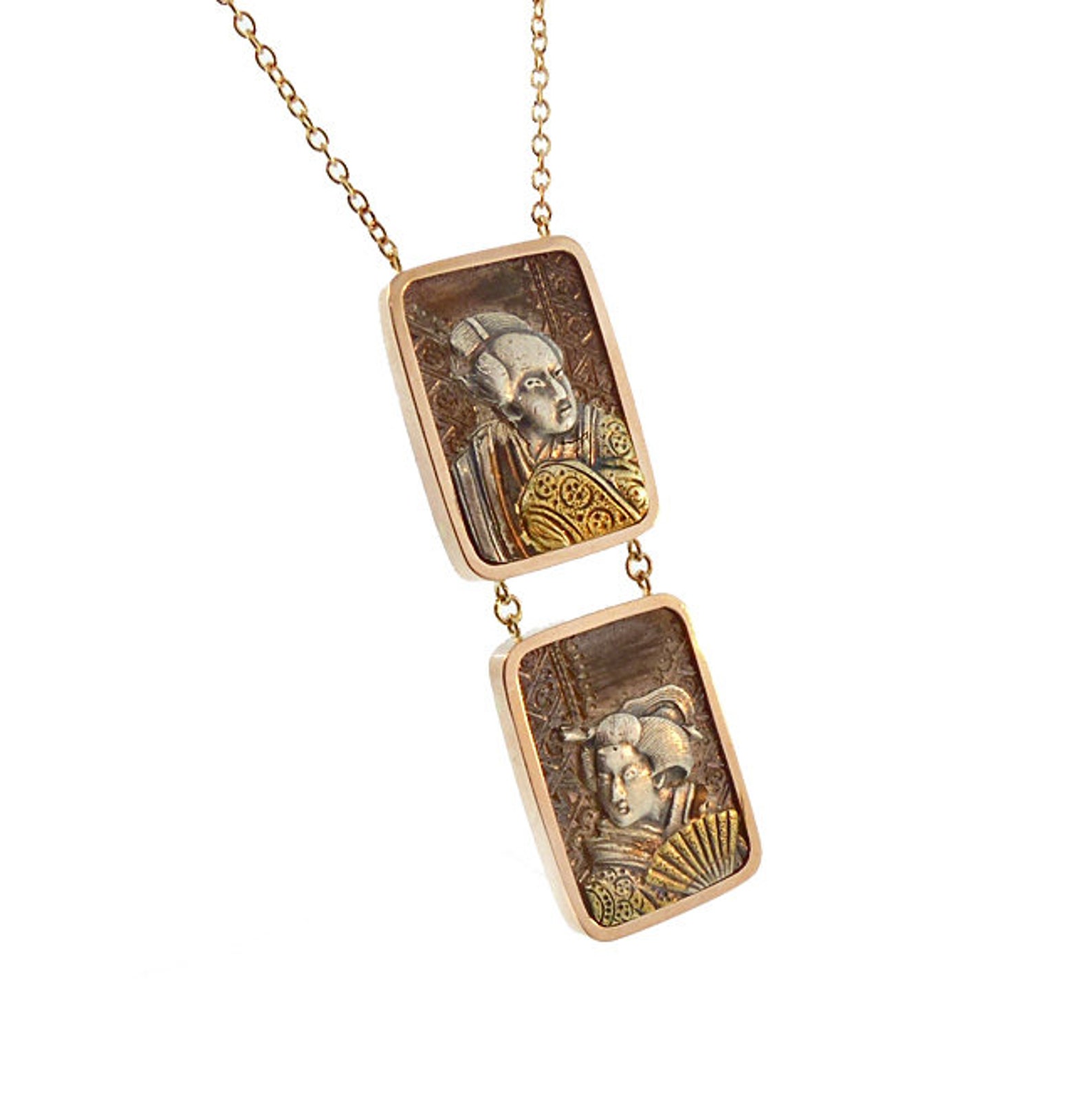 14K Gold & Japanese Mixed Metal Shakudo Pendant Necklace - Etsy